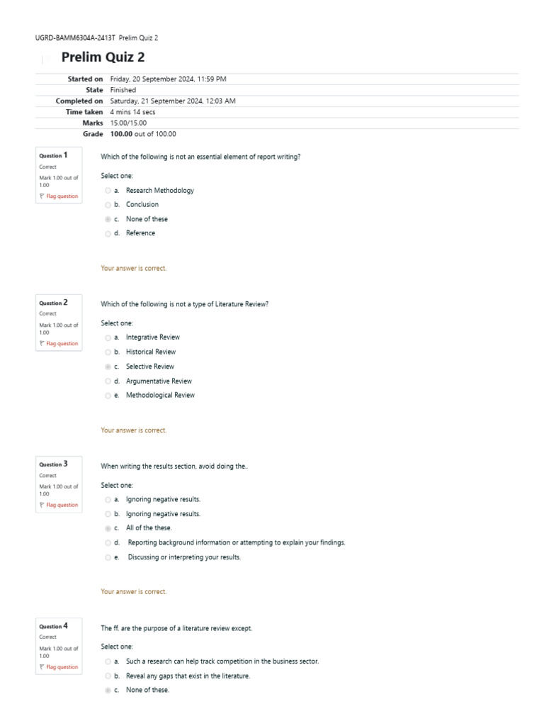 Business Research Prelim Quiz 2 - Attempt Review | PDF | Quantitative Research | Question