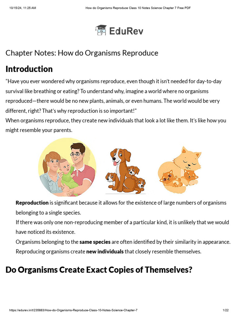 How Do Organisms Reproduce Class 10 Notes Science Chapter 7 | PDF ...