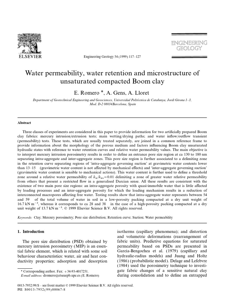 Water Permeability Water Retention Pdf Porosity Applied And