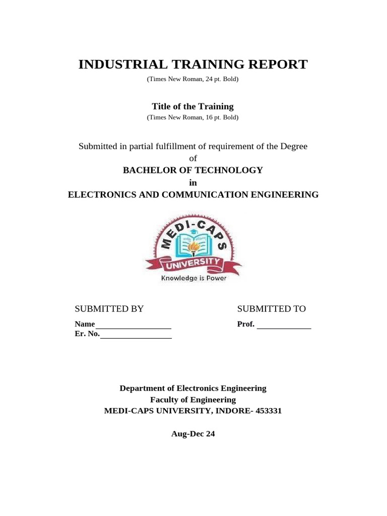 Industrial Training Report Format Aug Dec 2024 | PDF | Table Of Contents