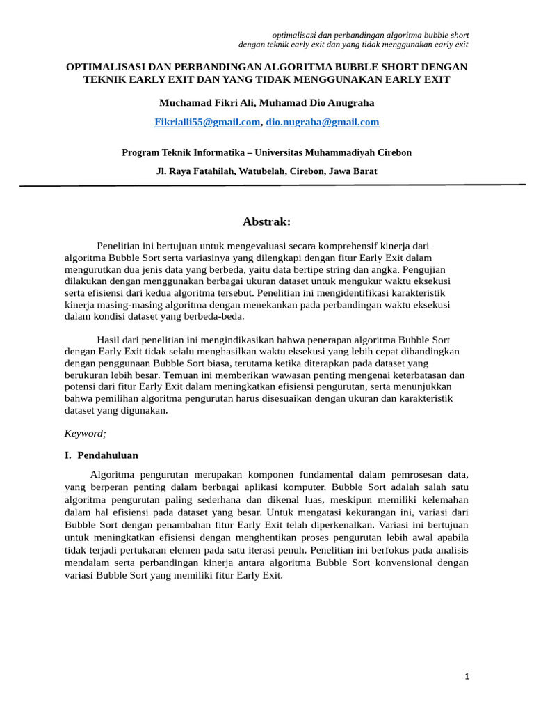 Optimalisasi Dan Perbandingan Algoritma Bubble Short Dengan Teknik ...