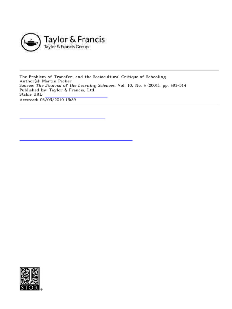 Packer, M. (2001) - The Problem of Transfer, and The Sociocultural ...