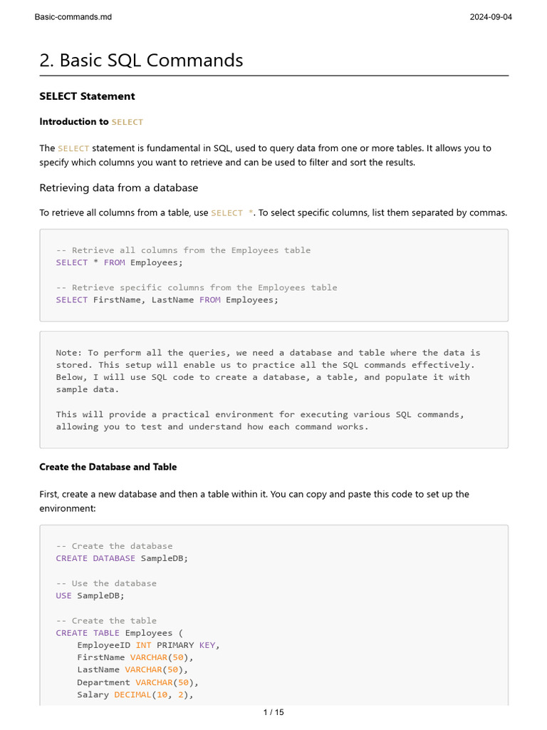 Basic Commands | PDF | Databases | Table (Database)