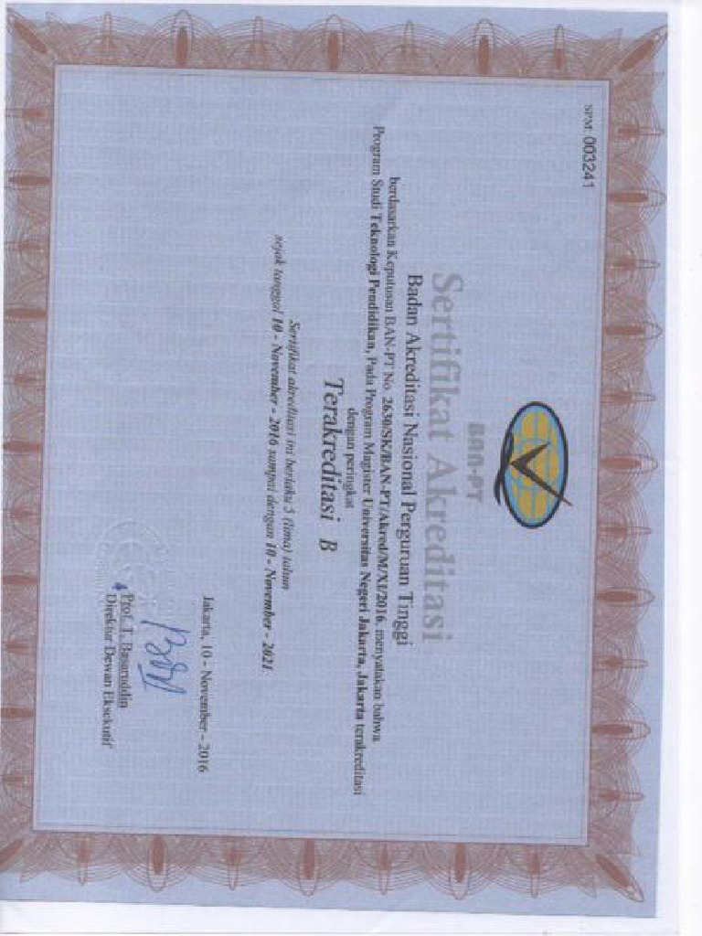 Sertifikat Dan SK Akred S2 TP 2016 | PDF