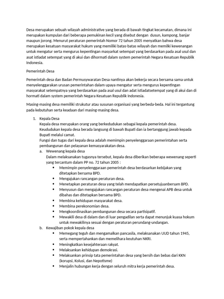 Desa Merupakan Sebuah Wilayah Administrative Yang Berada Di Bawah ...