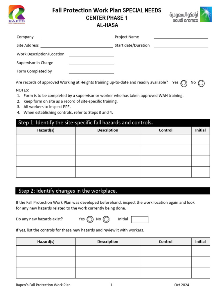 Fall Protection Plan for Al-Hasa Site | PDF | Safety | Occupational Safety And Health