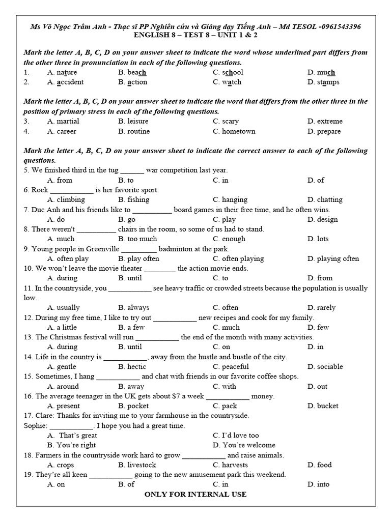 Eng8 U1 - U2 - T8 (HS) - Form 40 Câu | PDF | Vietnamese Cuisine | Food ...