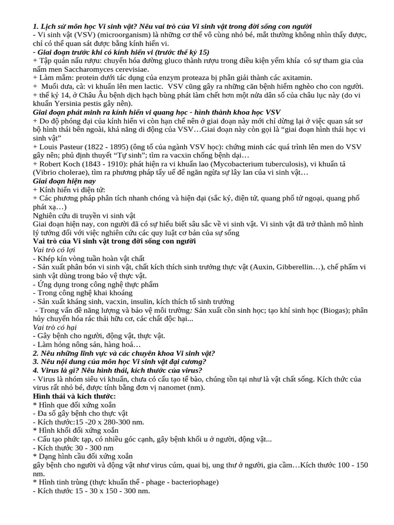 ĐỀ CƯƠNG VSV | PDF