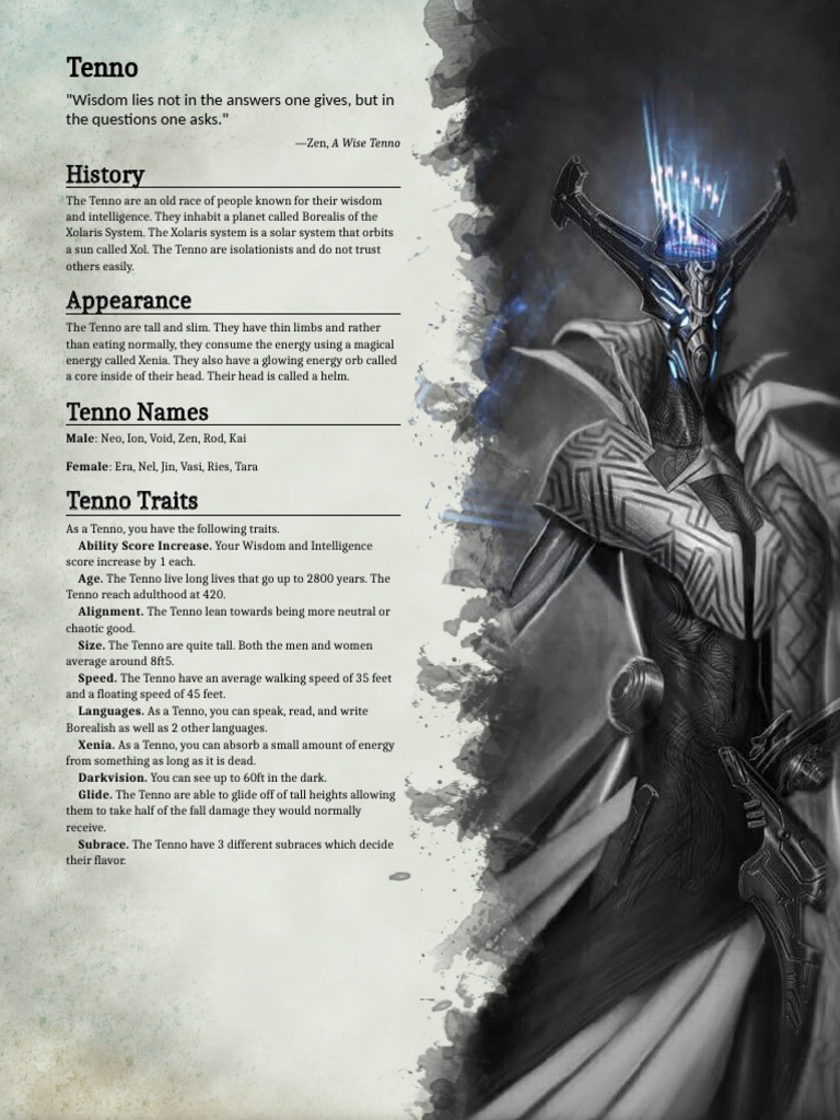 The Tenno (DND 5e Race) - GM Binder | PDF | Astronomy