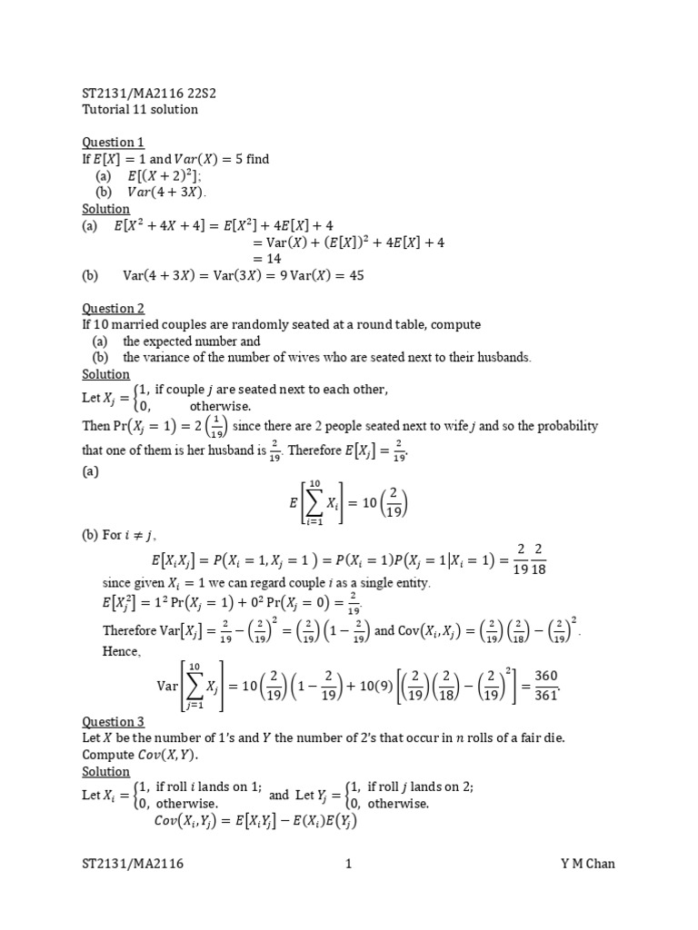 ST2131 22S2 Tutorial 11 Solution | PDF | Variance | Mathematics
