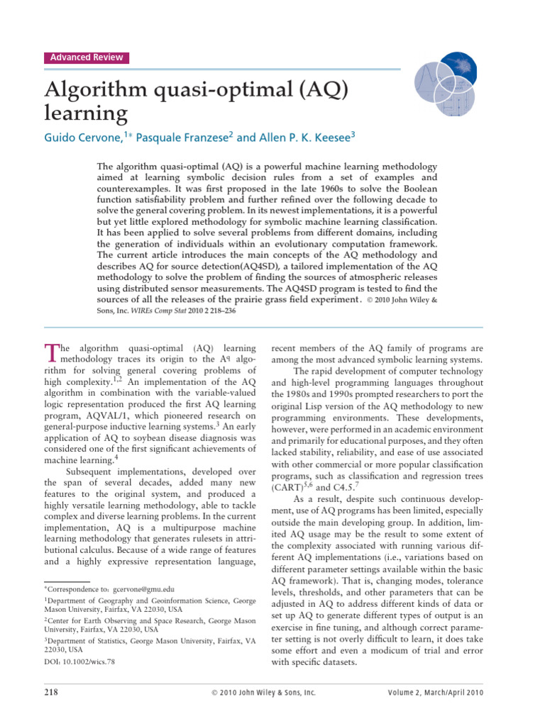6.algorithm Quasi-Optimal (AQ) Learning | PDF | Algorithms | Machine Learning