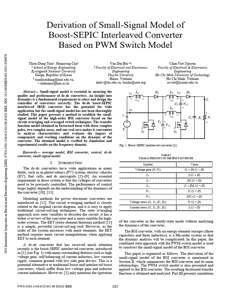 Derivation of Small-Signal Model of Boost-SEPIC Interleaved Converter ... Derivation of Small-Signal Model of Boost-SEPIC Interleaved Converter ...