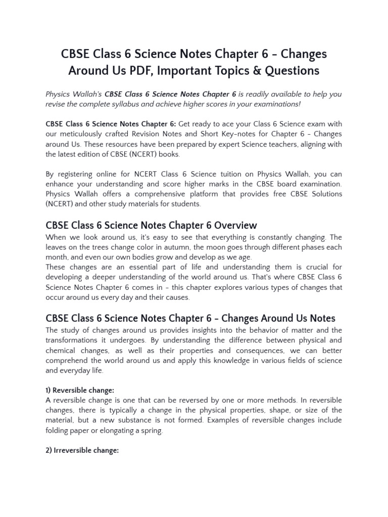 Changes around us | PDF | Chemical Substances | Water