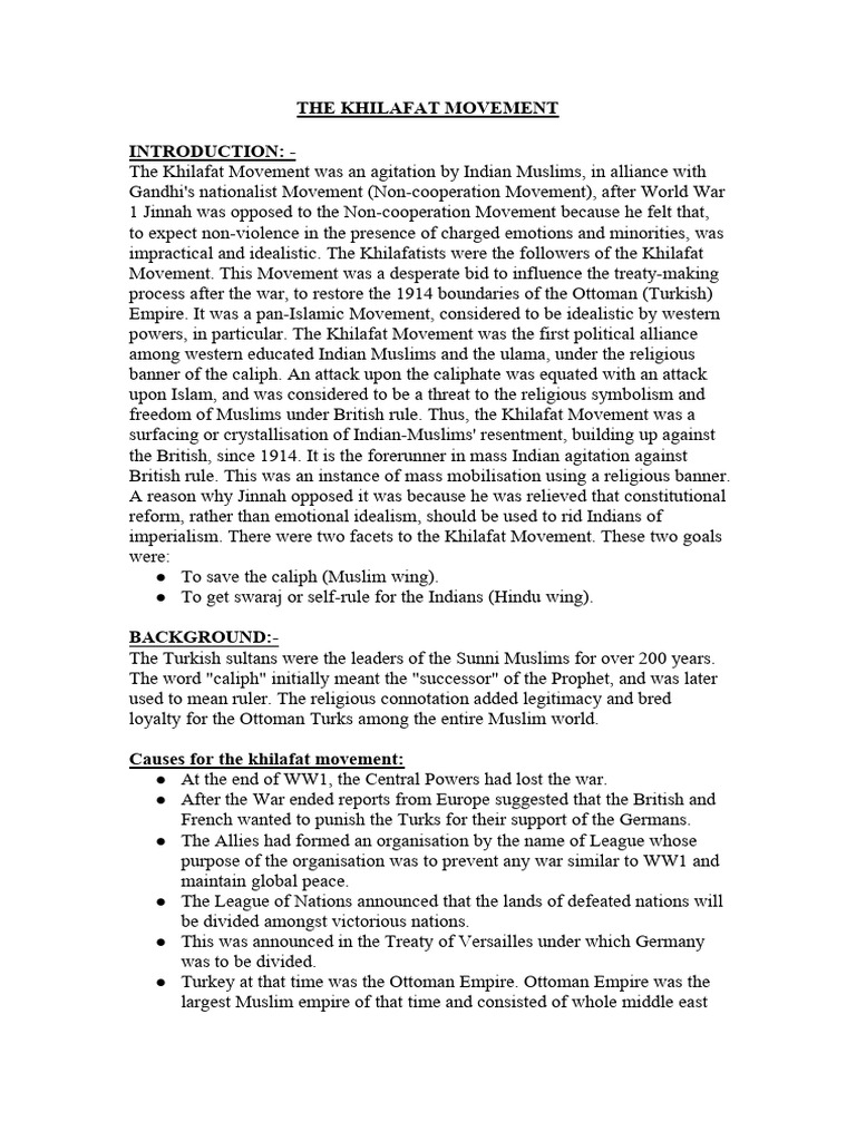THE KHILAFAT MOVEMENT | PDF | Caliphate