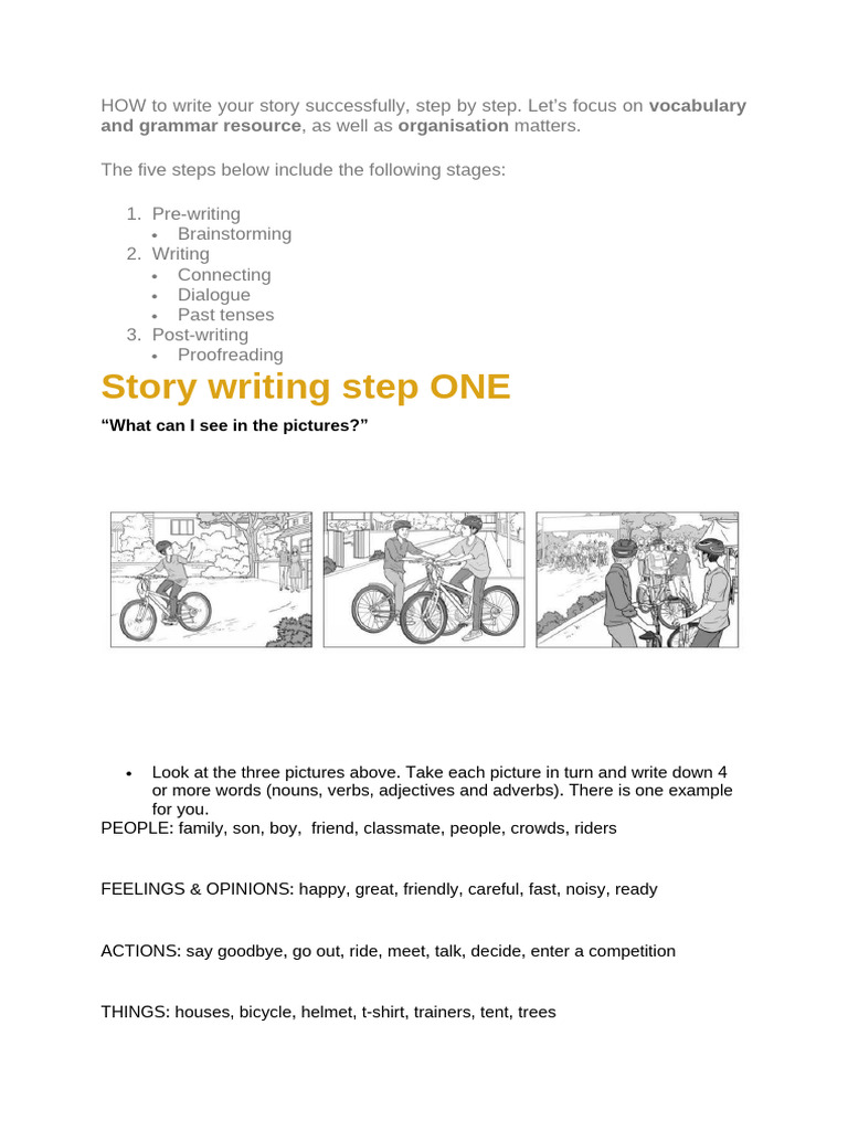 A2 Story Writing Guide | PDF | Adverb | Linguistic Typology