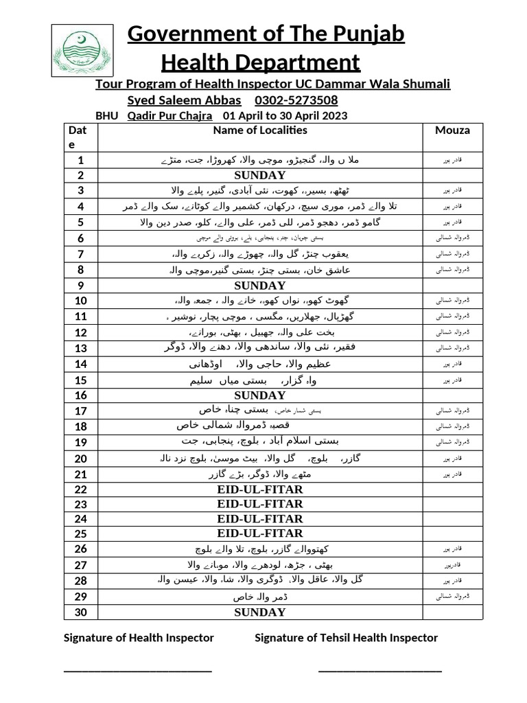 Tour Plan Saleem Saleem Abbas April 23 | PDF