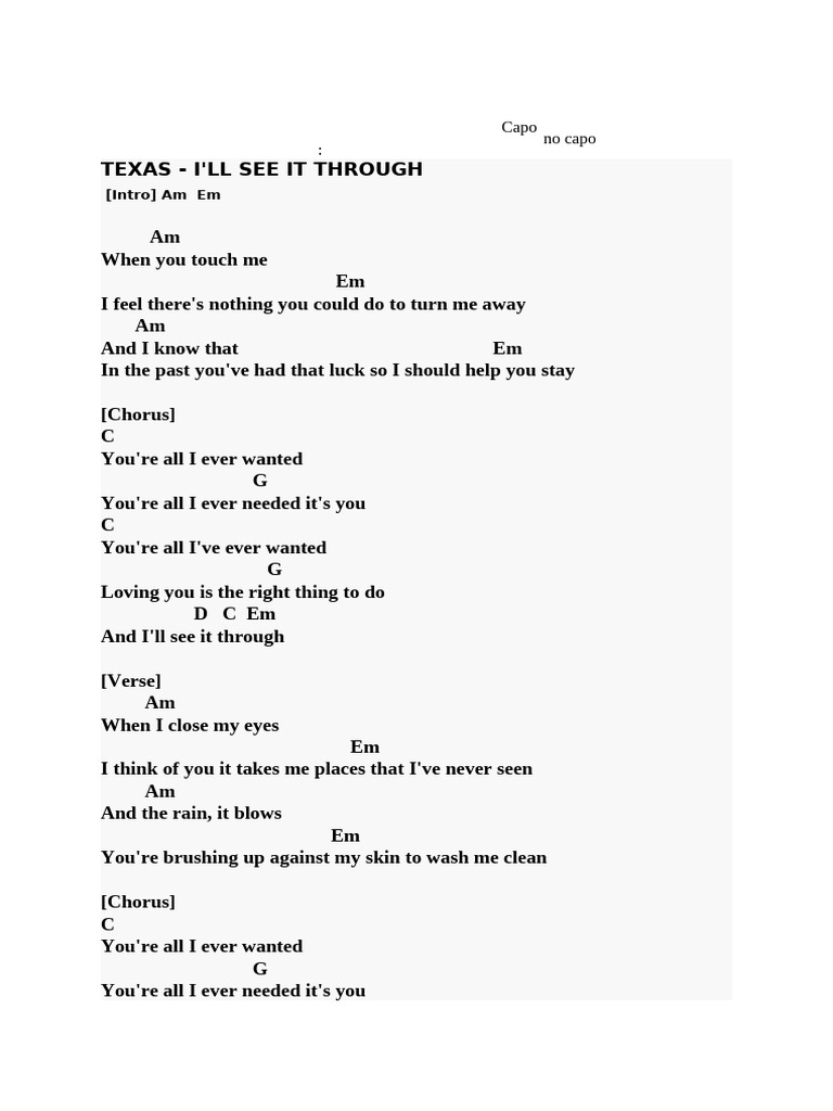 Texas Song Lyrics: I'll See It Through | PDF