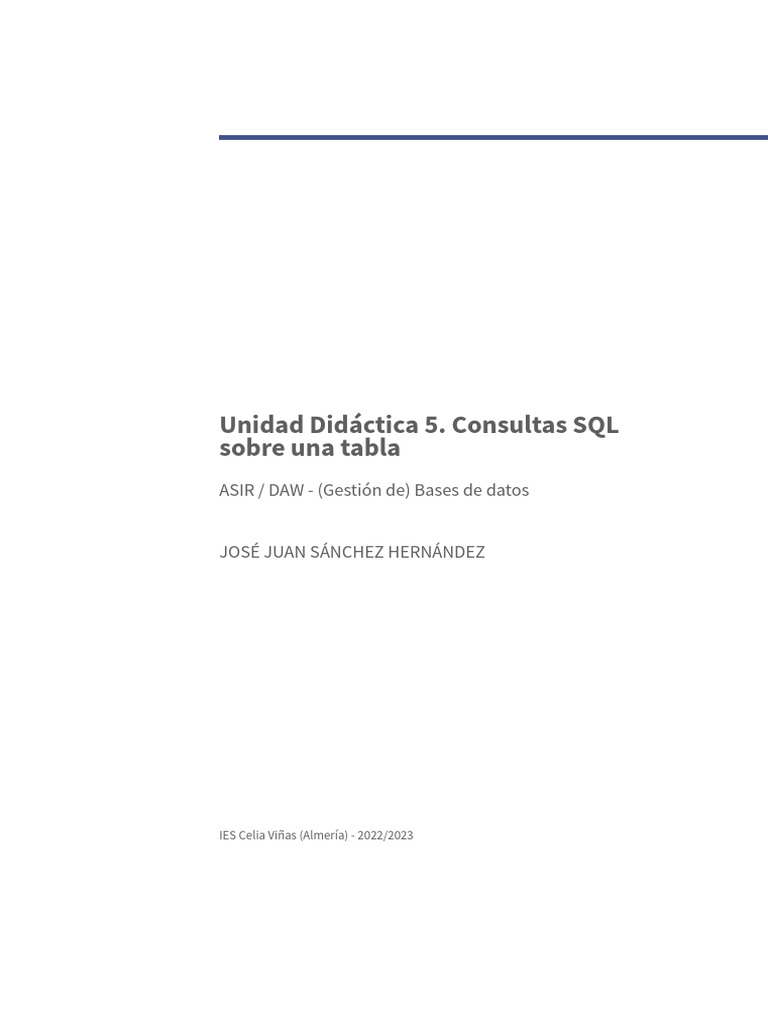 Unidad Didáctica 5. Consultas SQL Sobre Una Tabla | PDF | SQL | Modelo de datos