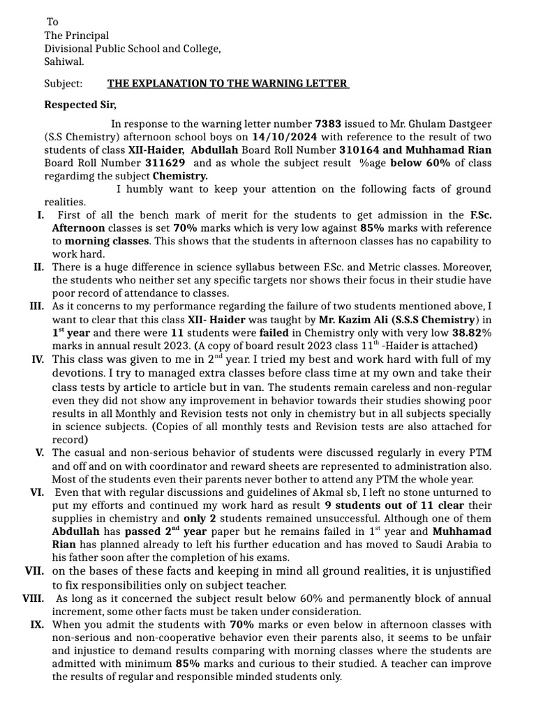 The Explanation To The Warning Letter | PDF | Career & Growth