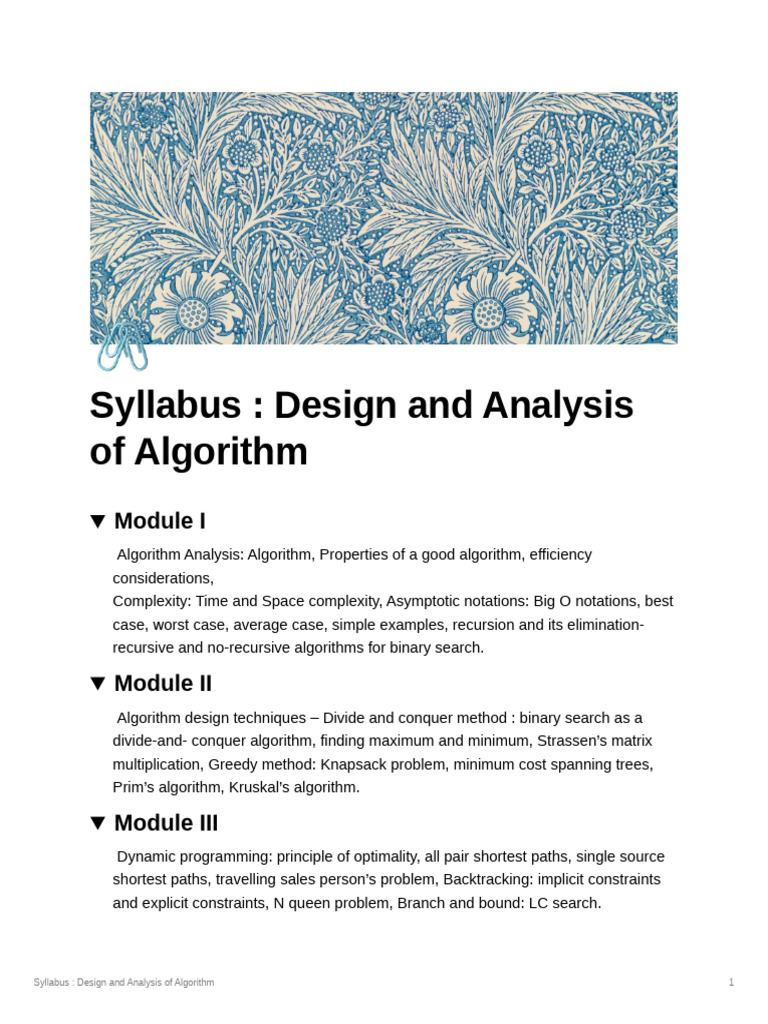 Syllabus Design and Analysis of Algorithm | PDF