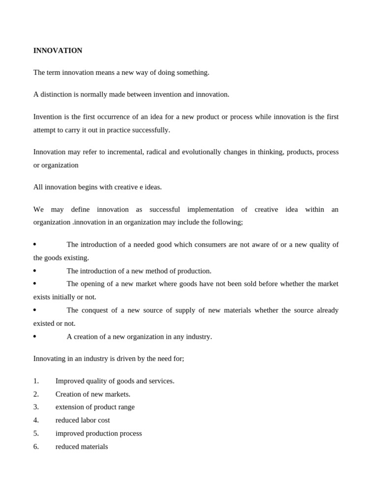 INNOVATION notes | PDF | Entrepreneurship | Innovation