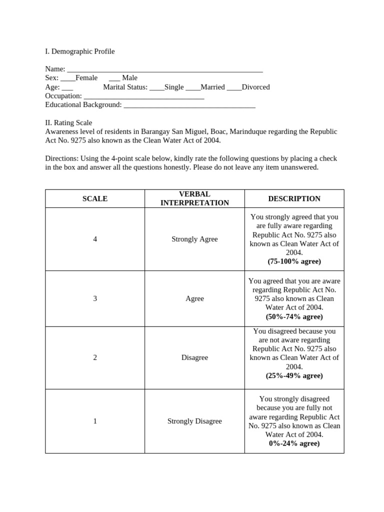 rating scale fiinal A | PDF | Natural Environment | Environment