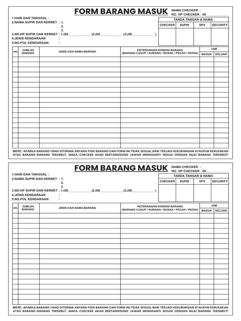 Form Barang Masuk | PDF | Hukum