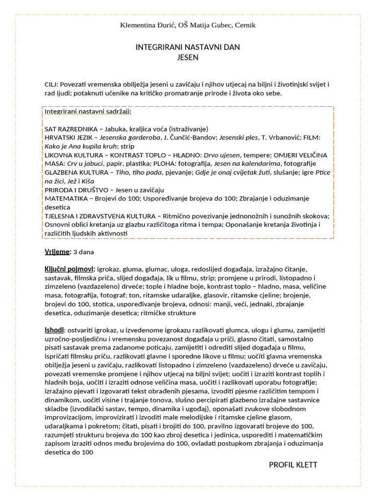 3 Integrirani-Nastavni-Dan Jesen | PDF