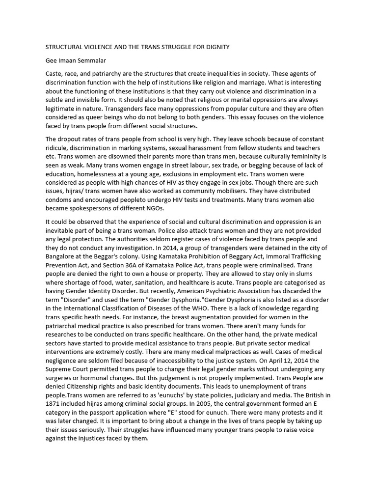 Structural Violence and The Trans Struggle For Dignity | PDF | LGBTQIA+ ...