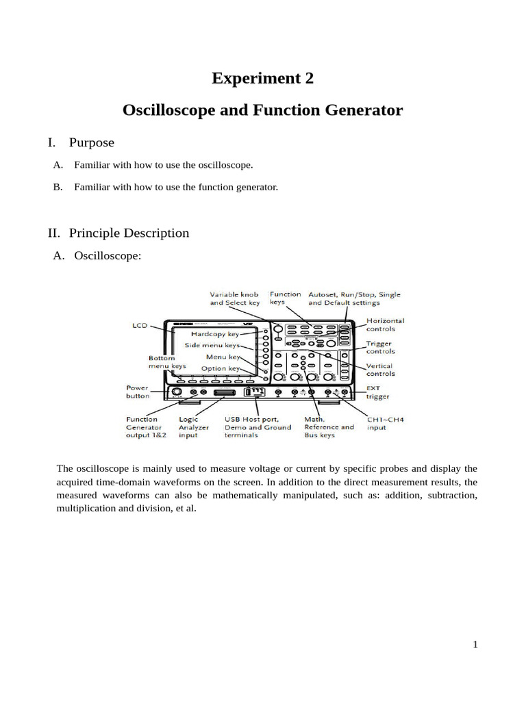 Lab2-Manual (Oscilloscope and Function Generator) - EN 01 | PDF | Amplitude | Electromagnetism