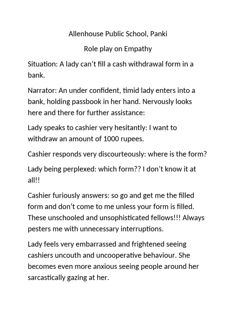 Empathy Role Play: Bank Scenario | PDF
