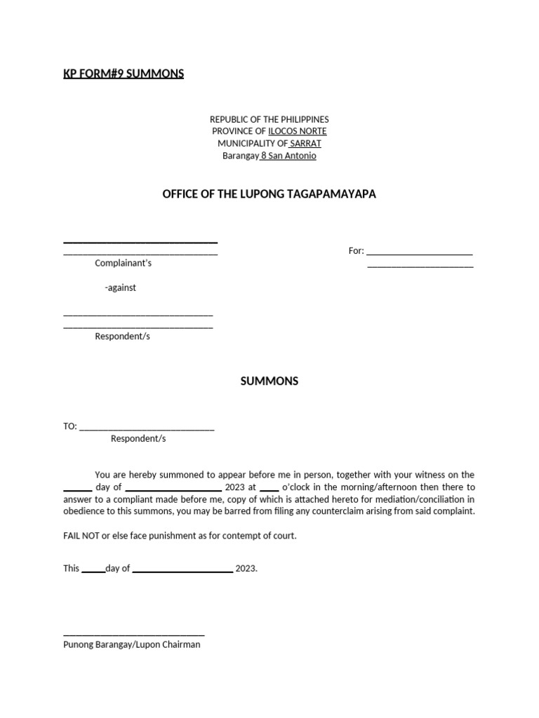 KP-Form-No.-9-Summon | PDF
