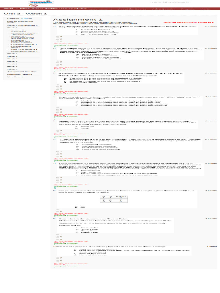 ML Assignment NPTEL | PDF | Cross Validation (Statistics) | Machine ... ML Assignment NPTEL | PDF | Cross Validation (Statistics) | Machine ...