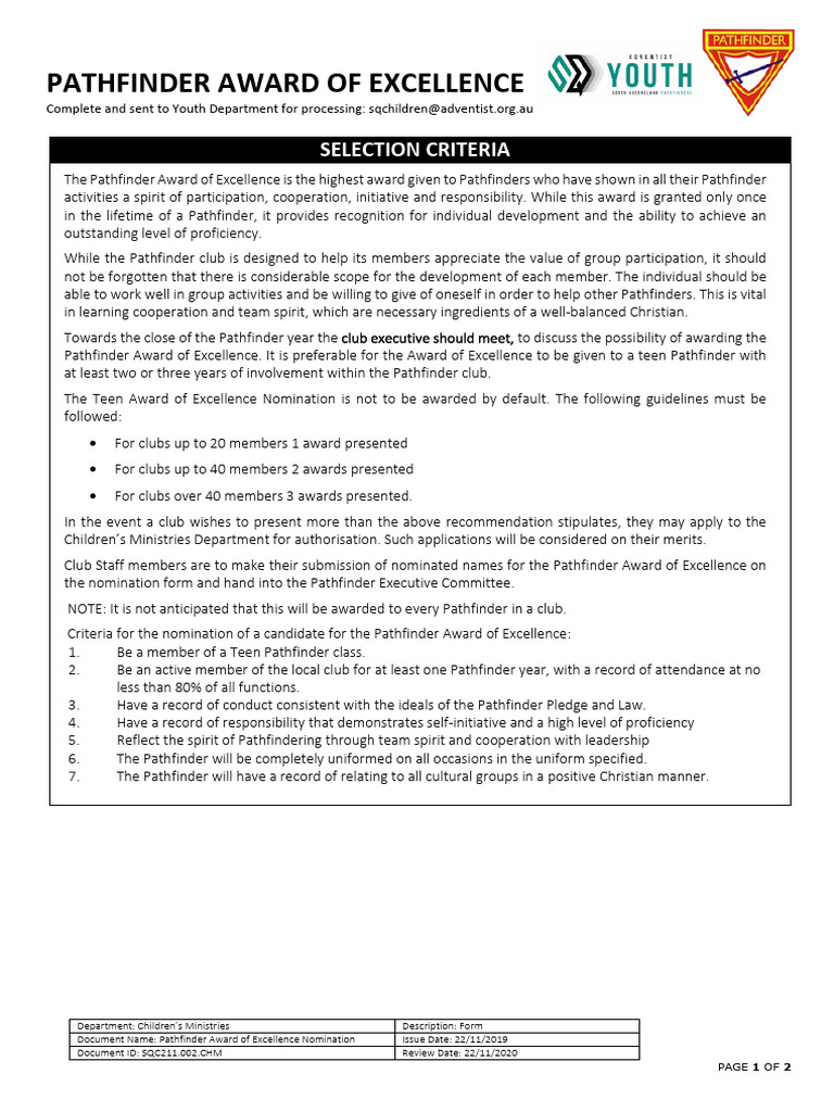 Pathfinder Award of Excellence Nomination | PDF | Career & Growth