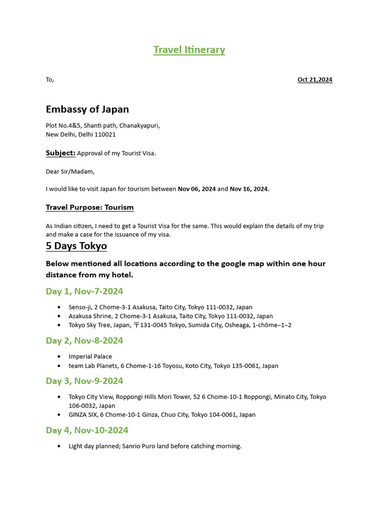 Cover Letter for Japan Tourist Visa | PDF | Tokyo