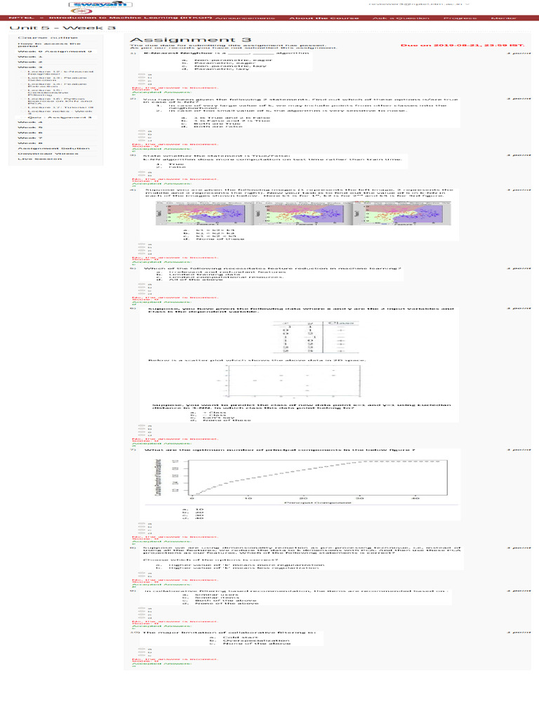 ML Assignment 3 Nptel 2019 | PDF | Principal Component Analysis | Machine Learning