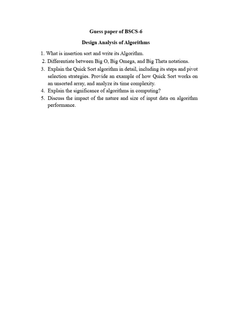 BSCS-6 Algorithm Design Exam Guide | PDF | Computers