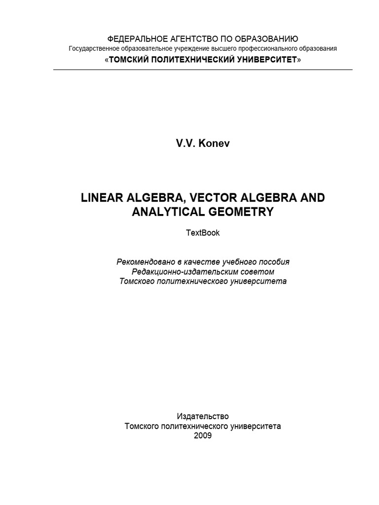Linear Algebra and Analytical Geometry Textbook | PDF | Determinant ...