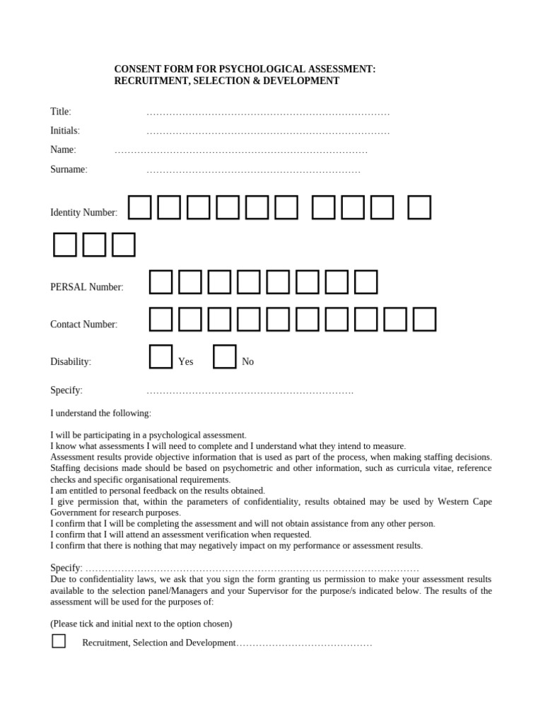 Assessment Consent Form - Recruitment Selection and Development | PDF | Career & Growth | Self ...