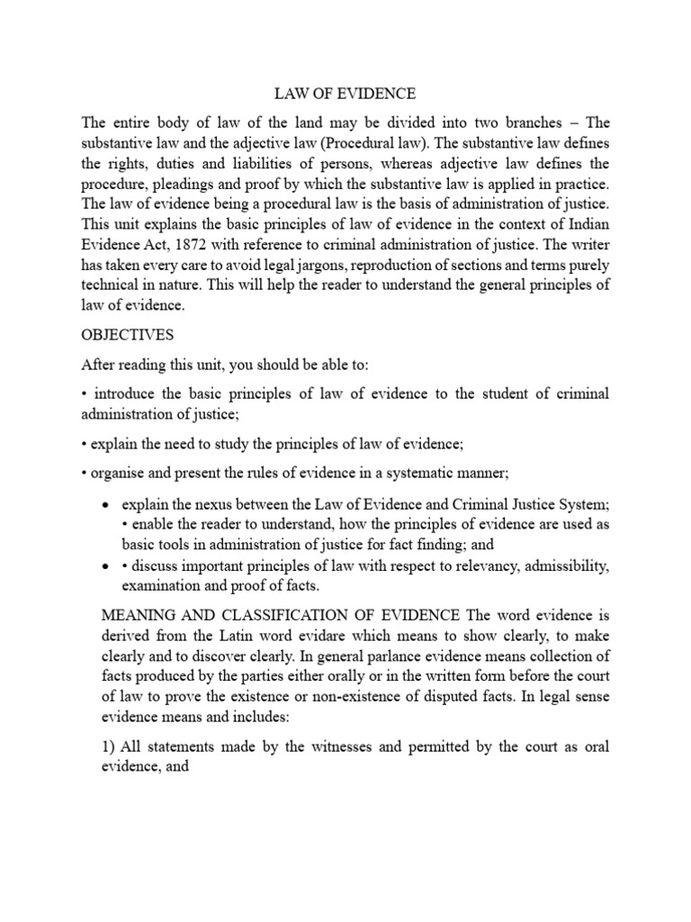 LAW OF EVIDENCE | PDF | Burden Of Proof (Law) | Aiding And Abetting