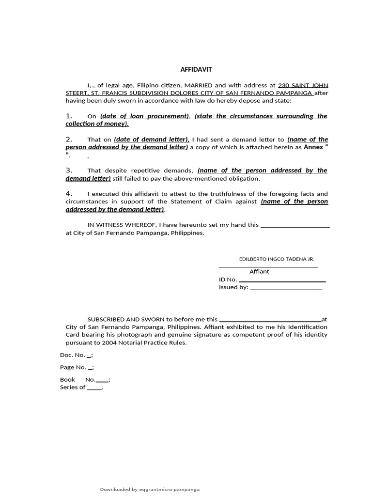 Affidavit For Small Claims Template | PDF | Law