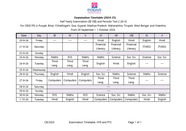 CB III-X Timetable HYE-PT2 24-25 | PDF