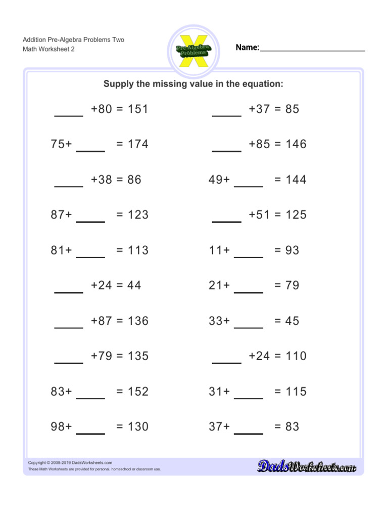 Prealgebra Addition Problems Three v2 | PDF | Teaching Methods & Materials