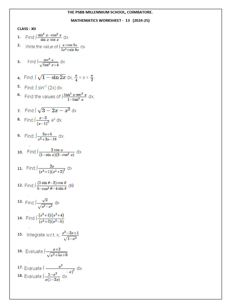 XII STD Math Worksheet - 13 2024-251728107636 | PDF | Science & Mathematics