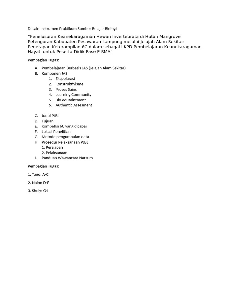 Bagi Tugas KLP 3 Praktikum Sumber Belajar Biologi | PDF