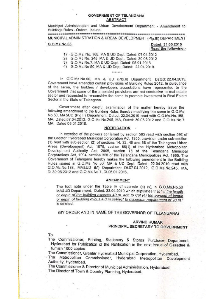 GO Ms No 65 - Ammdnt To GO 50 - 31-05-2019 | PDF