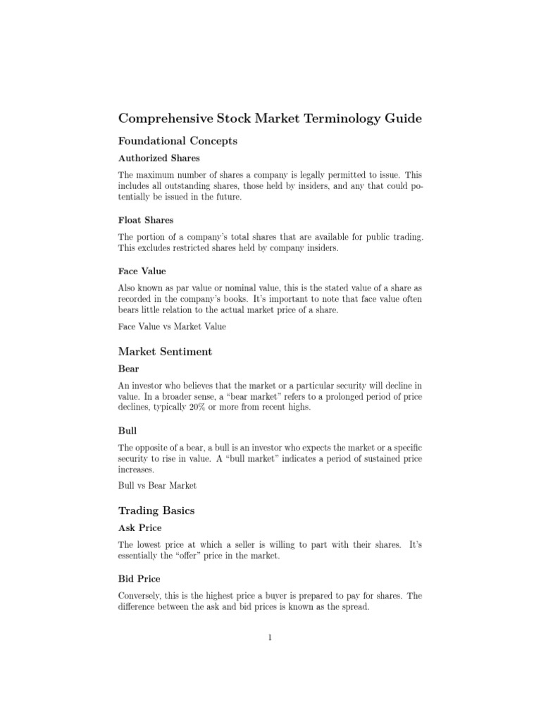 Stock Market Terminology Guide | PDF | Stocks | Securities (Finance)