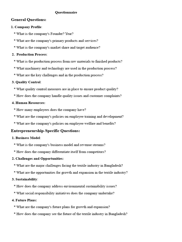 Questionnaire - Industrial Tour | PDF | Business