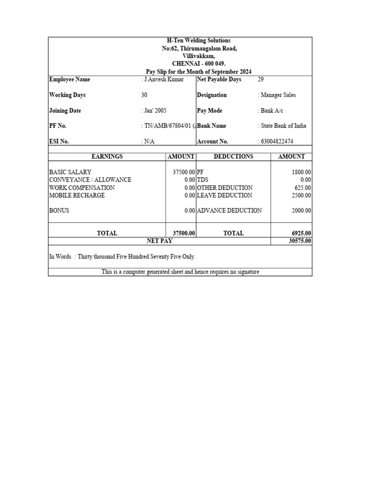 J.Anvesh Kumar Pay Silp Sept 2024 | PDF