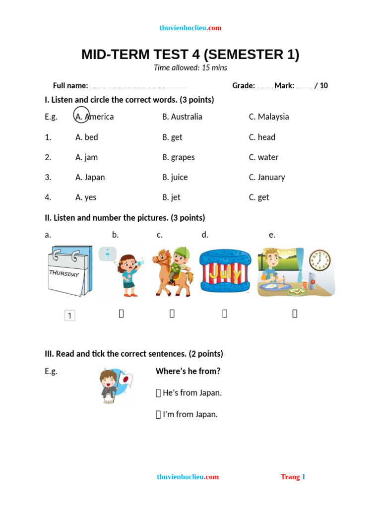 De Kiem Tra Giua HK1 Anh 4 Global de 4 | PDF | Language Arts & Discipline